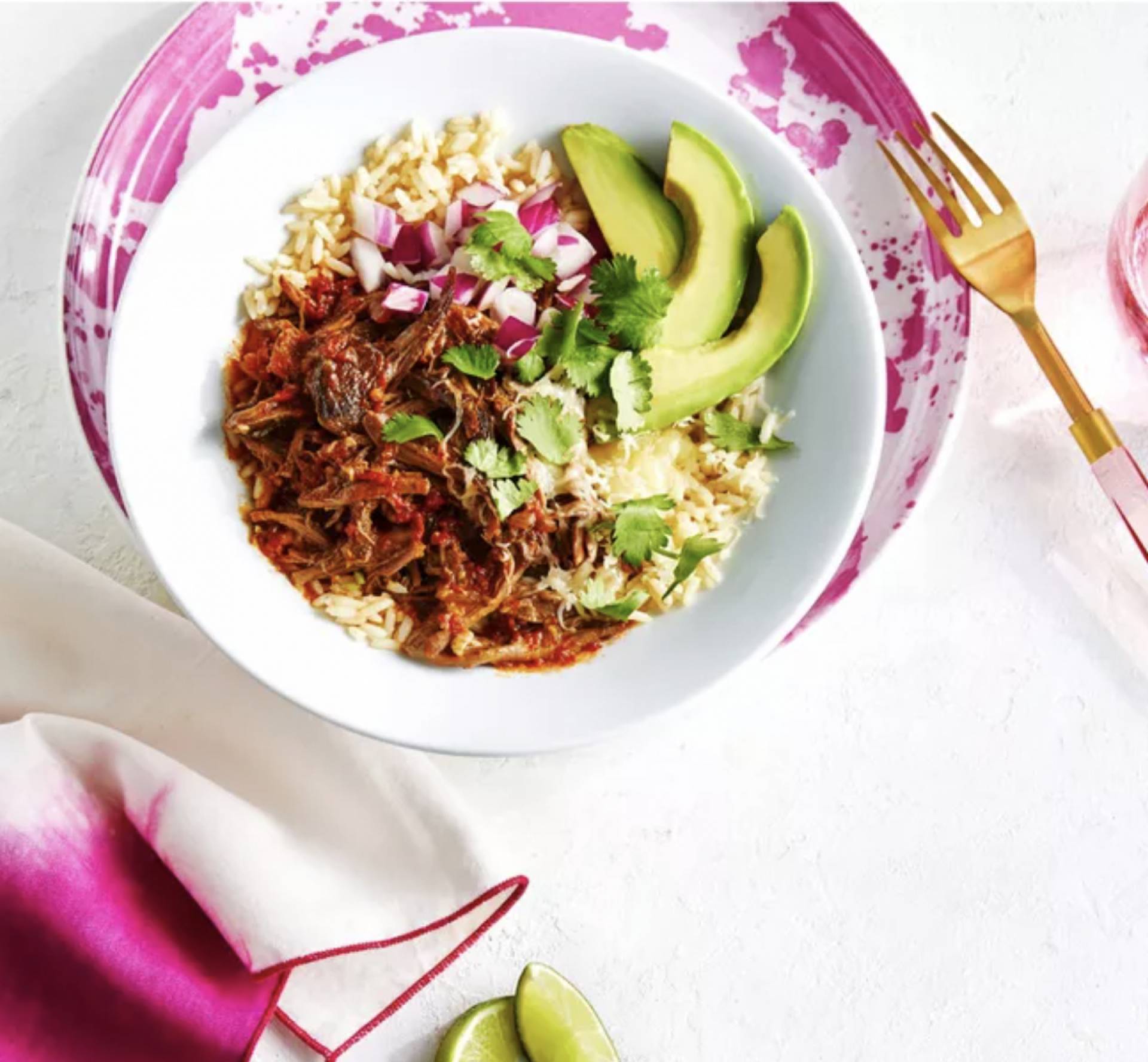 Braised Beef Birria Burrito Bowls with Guacamole - Cultivate Kitchen Co